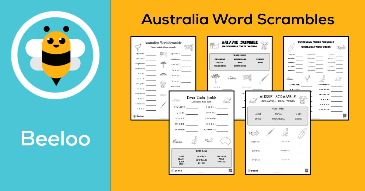 Australia-themed Word Scrambles • Beeloo Printable Crafts and ...