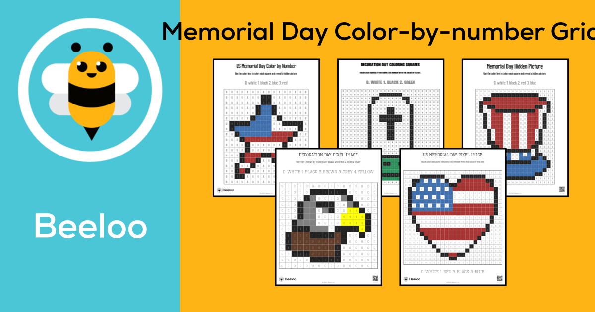Memorial Day-themed Color-by-number Grids • Beeloo Printable Crafts and ...