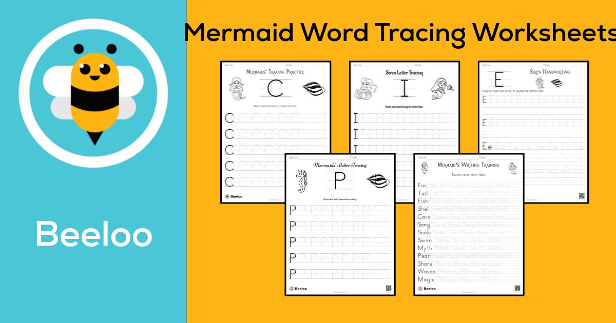 Mermaid-themed Word Tracing Worksheets • Beeloo Printable Crafts and ...