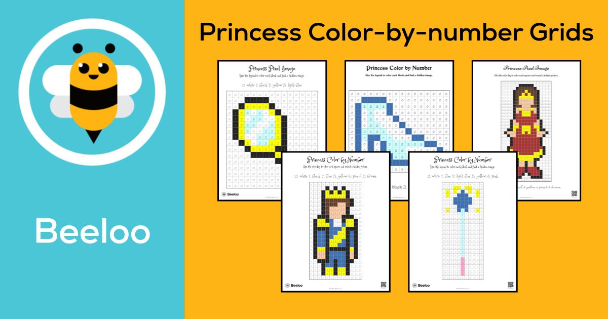 Princess-themed Color-by-number Grids • Beeloo Printable Crafts and ...