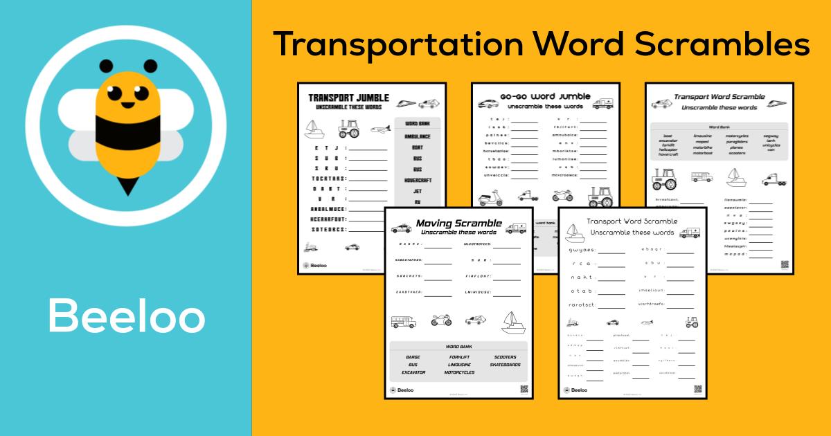 Transportation-themed Word Scrambles • Beeloo Printable Crafts and ...