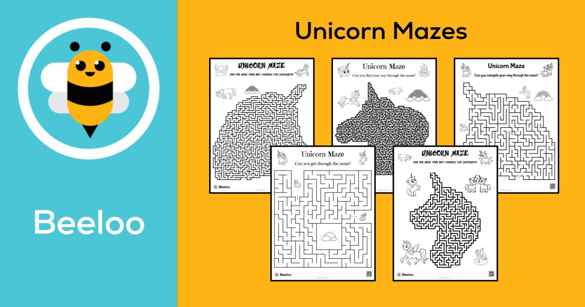 Unicorn-themed Mazes • Beeloo Printable Crafts and Activities for Kids
